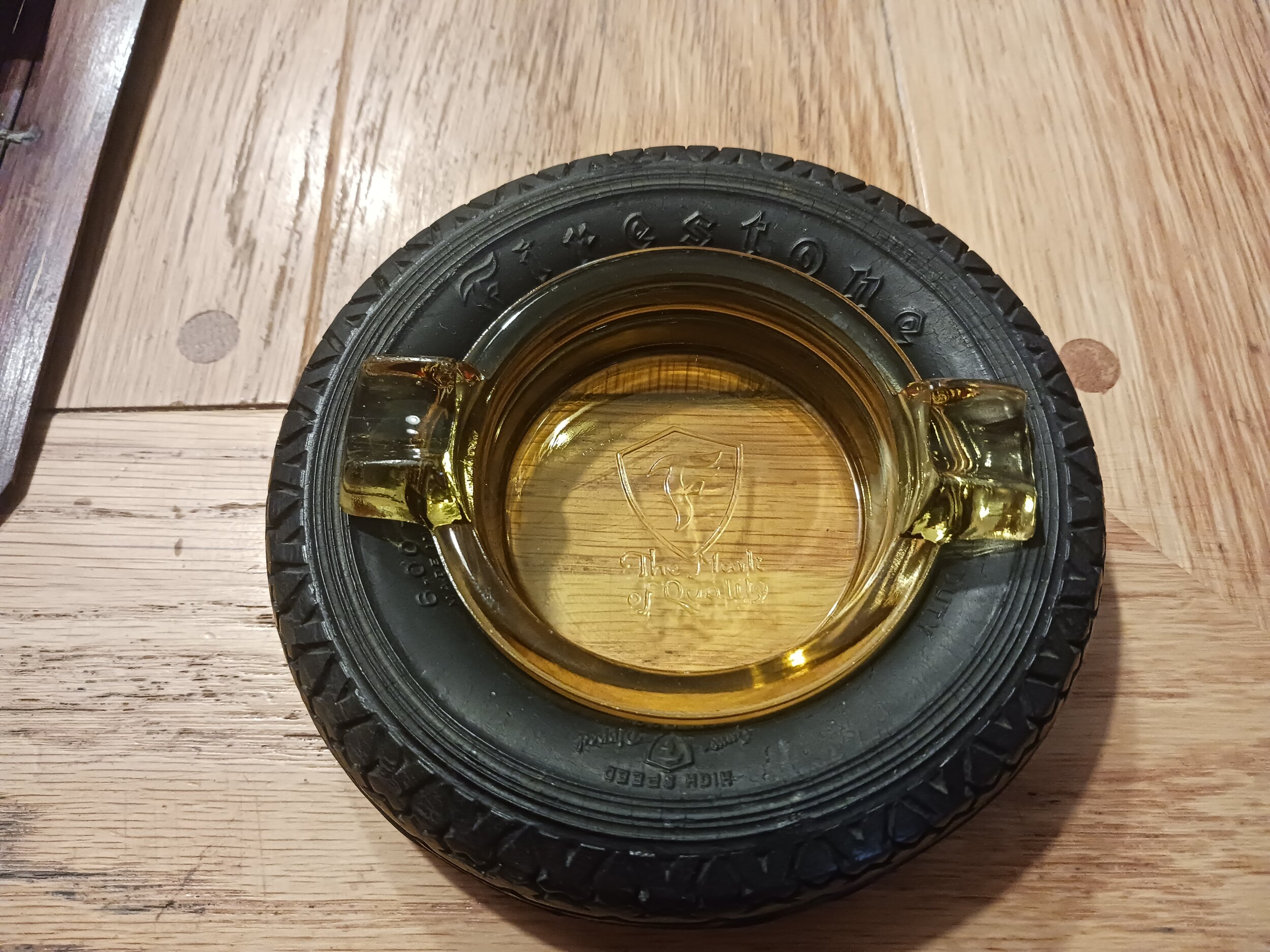 Sold - 1930s vintage Firestone Tire ashtray amber glass | Archive (sold ...