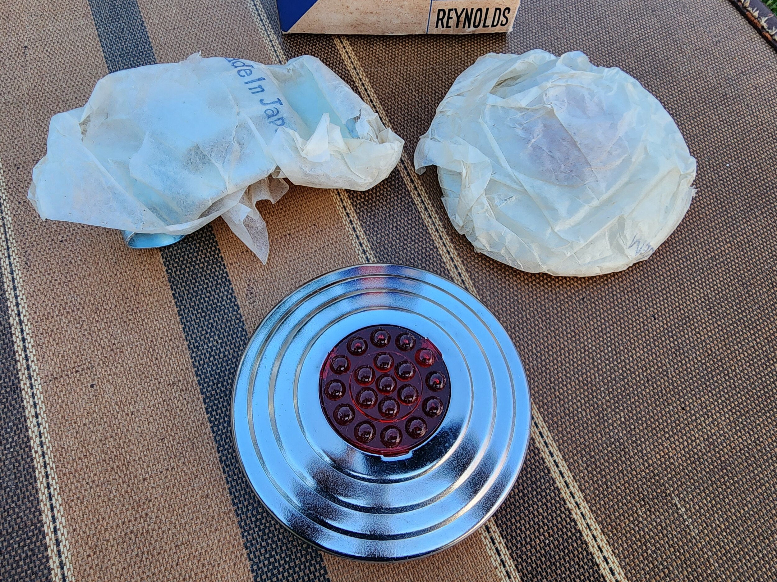 Withdrawn - NOS original Reynolds jeweled hub caps, 2 in box w/ clips ...
