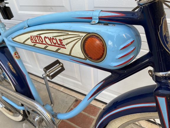 Sold - 1937 Schwinn Autocycle restored bike, Jewel tank, twin silver ...