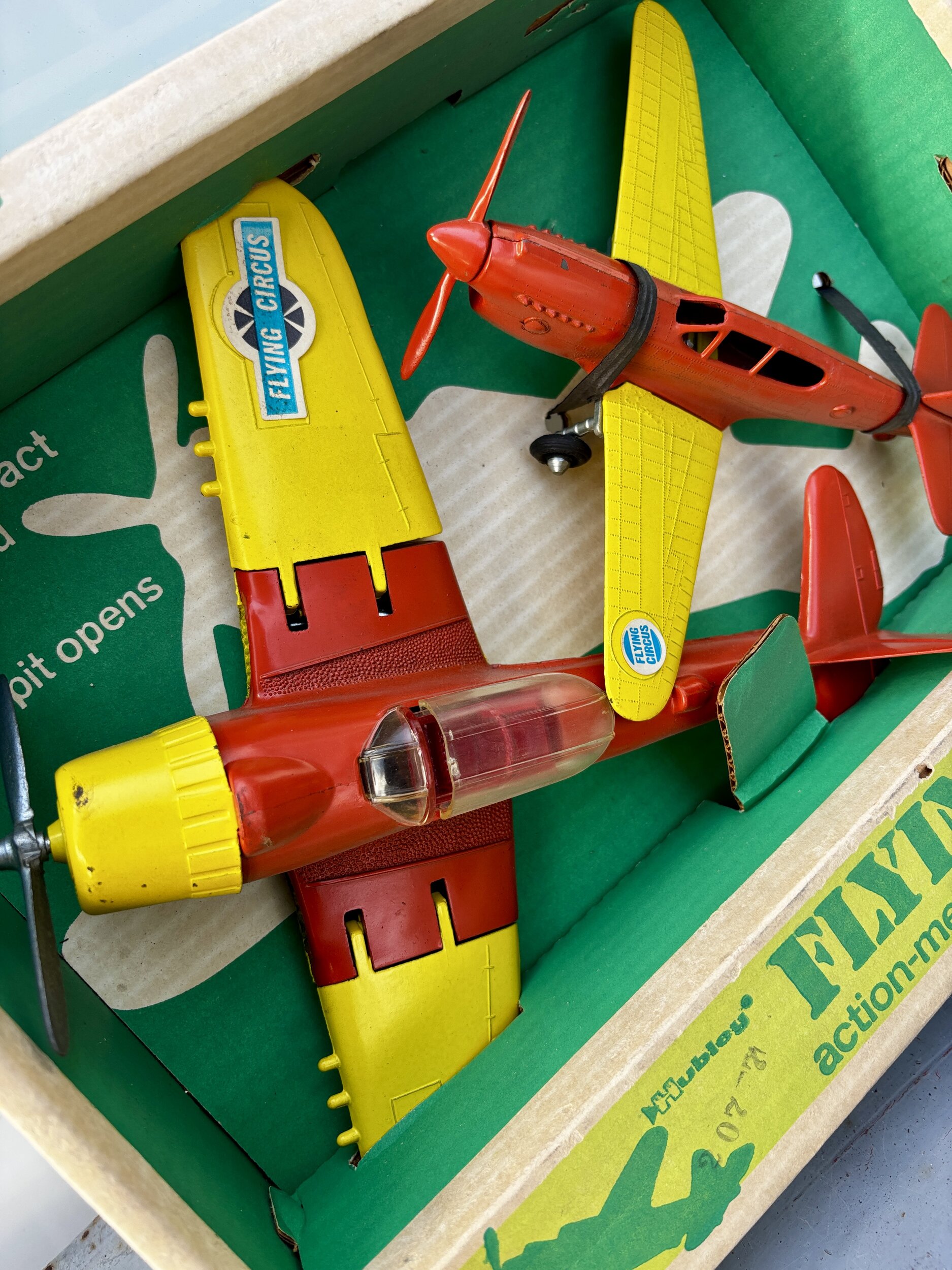 Vintage Hubley Toy Airplane Metal Red Yellow Fighter Plane Flying ...