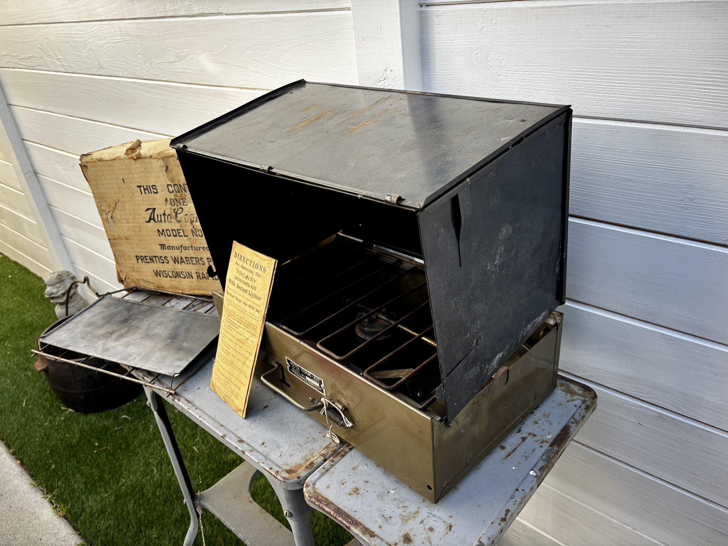 Antique camp stove oven 1920s PRENTISS WABERS AUTO COOK KIT MODEL # 10 ...
