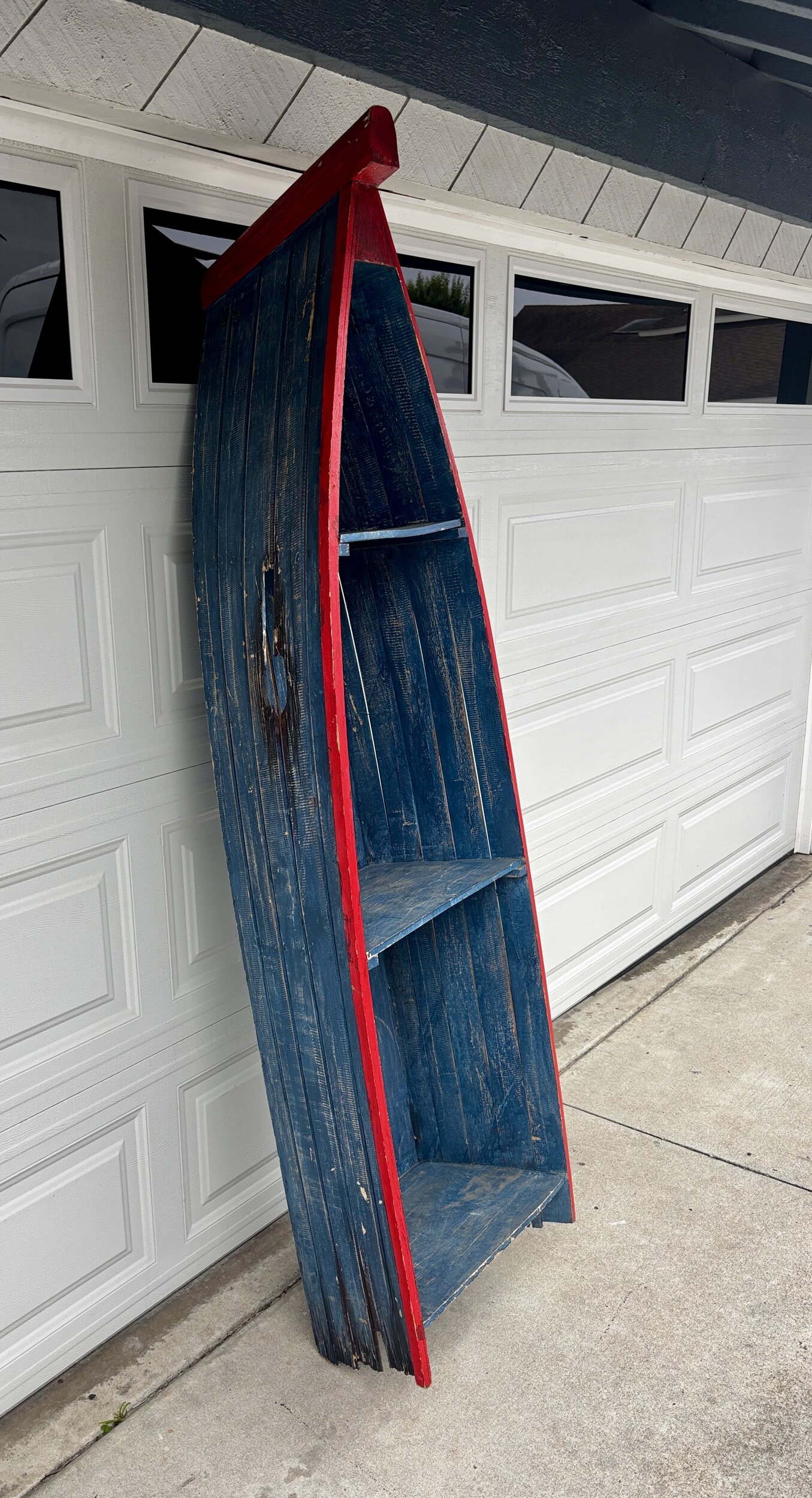 Sold - Rustic boat canoe bookshelf book shelf cabinet reclaimed boat ...