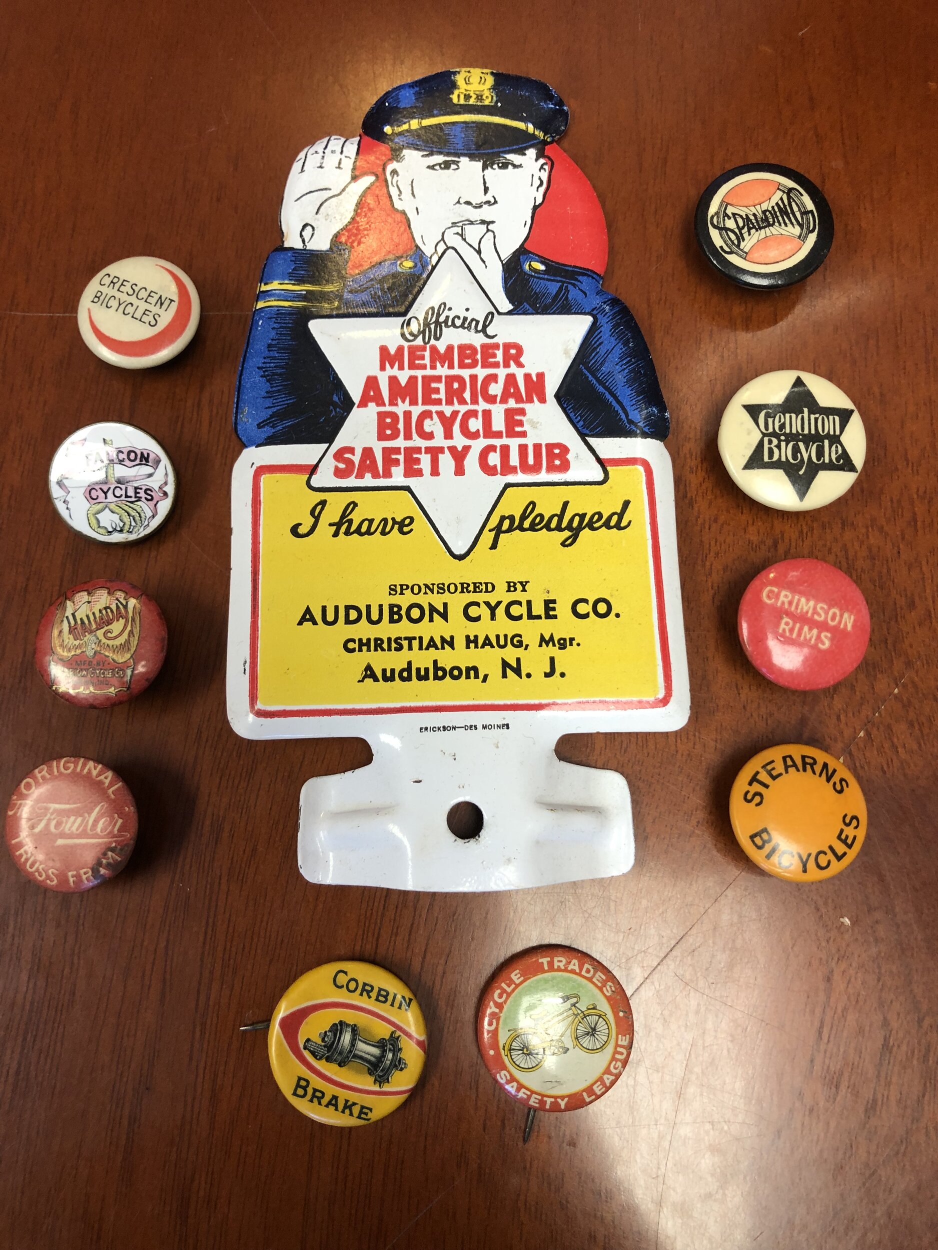 Early Bicycle buttons/pins and topper | Sell - Trade: Bicycle Parts ...