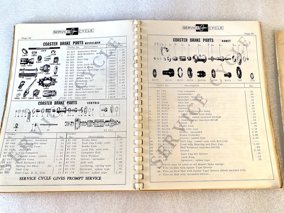 Sold - SERVICE CYCLE Catalogs...1950s... loaded w parts, some Schwinn ...